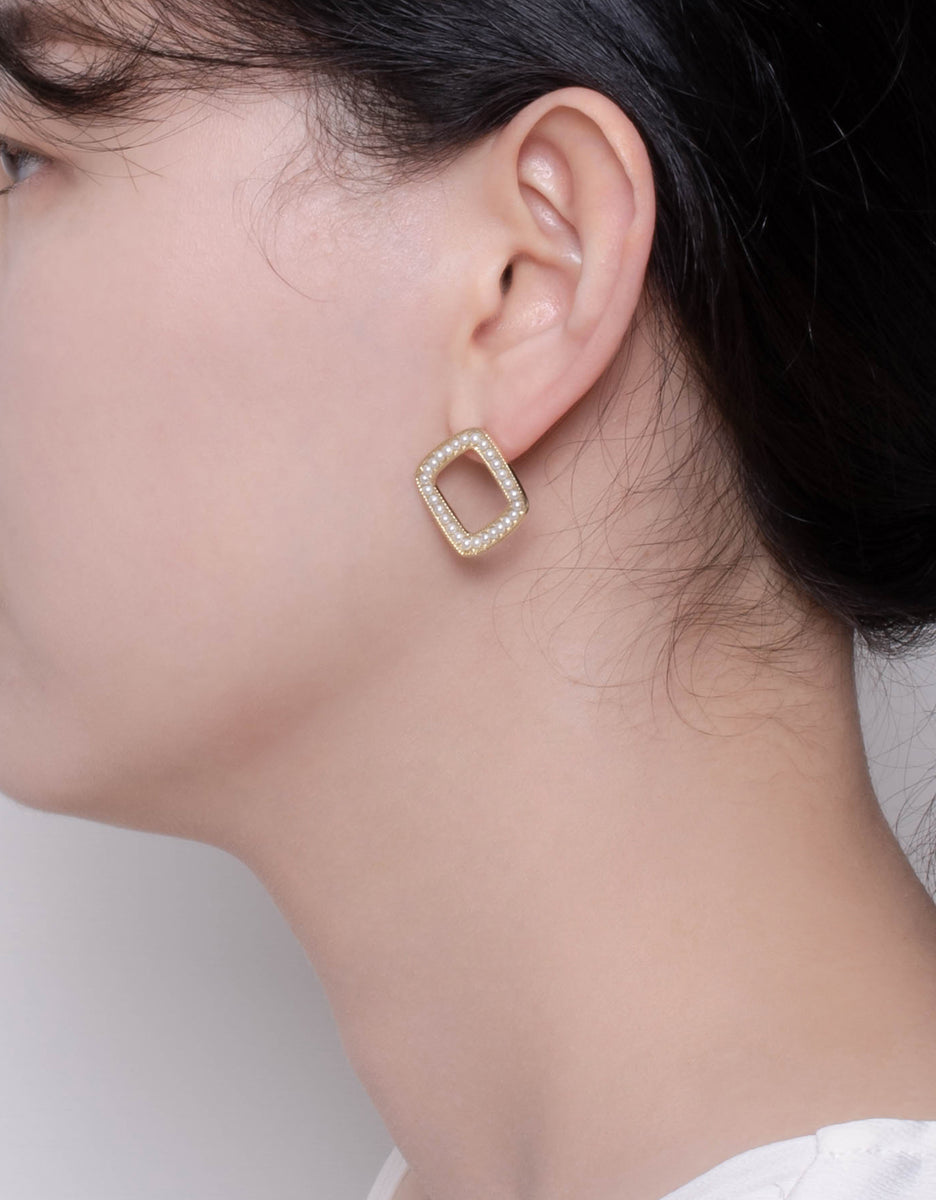 Golden Pearly Rhombus Studs for Timeless Sophistication | Sterling ...
