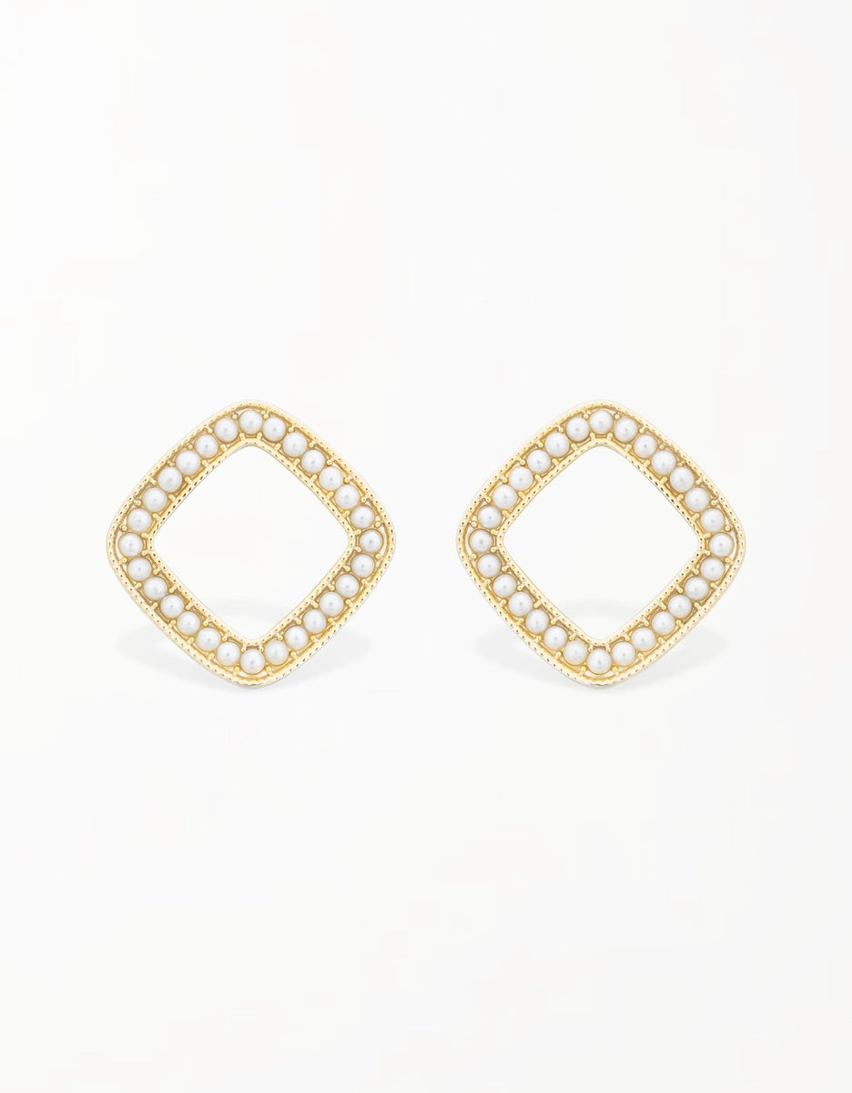Golden Pearly Rhombus Studs for Timeless Sophistication | Sterling ...